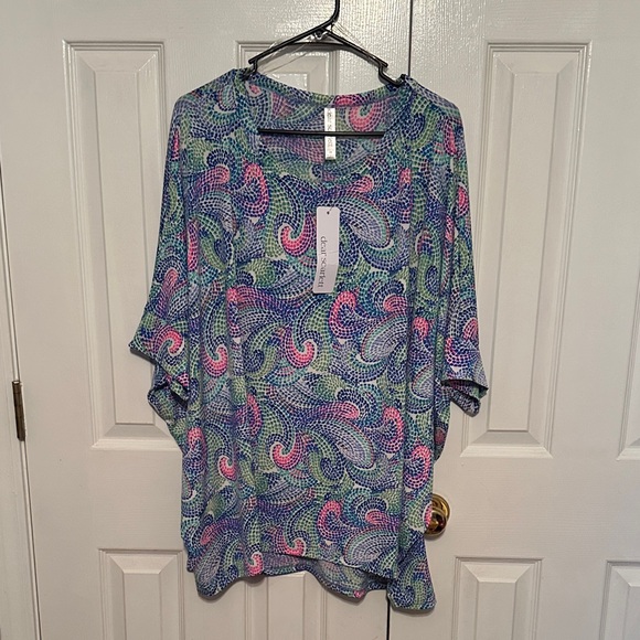 Dear Scarlett | Tops | Vibrant Paisley Print Tunic In Blue And Pink ...